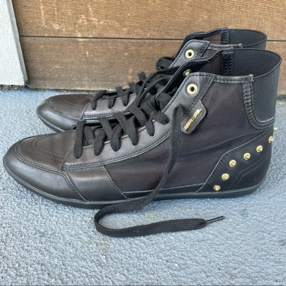 Diesel | Shoes | Diesel Daily Kick Black Leather Mesh Sneakers 8 | Poshmark